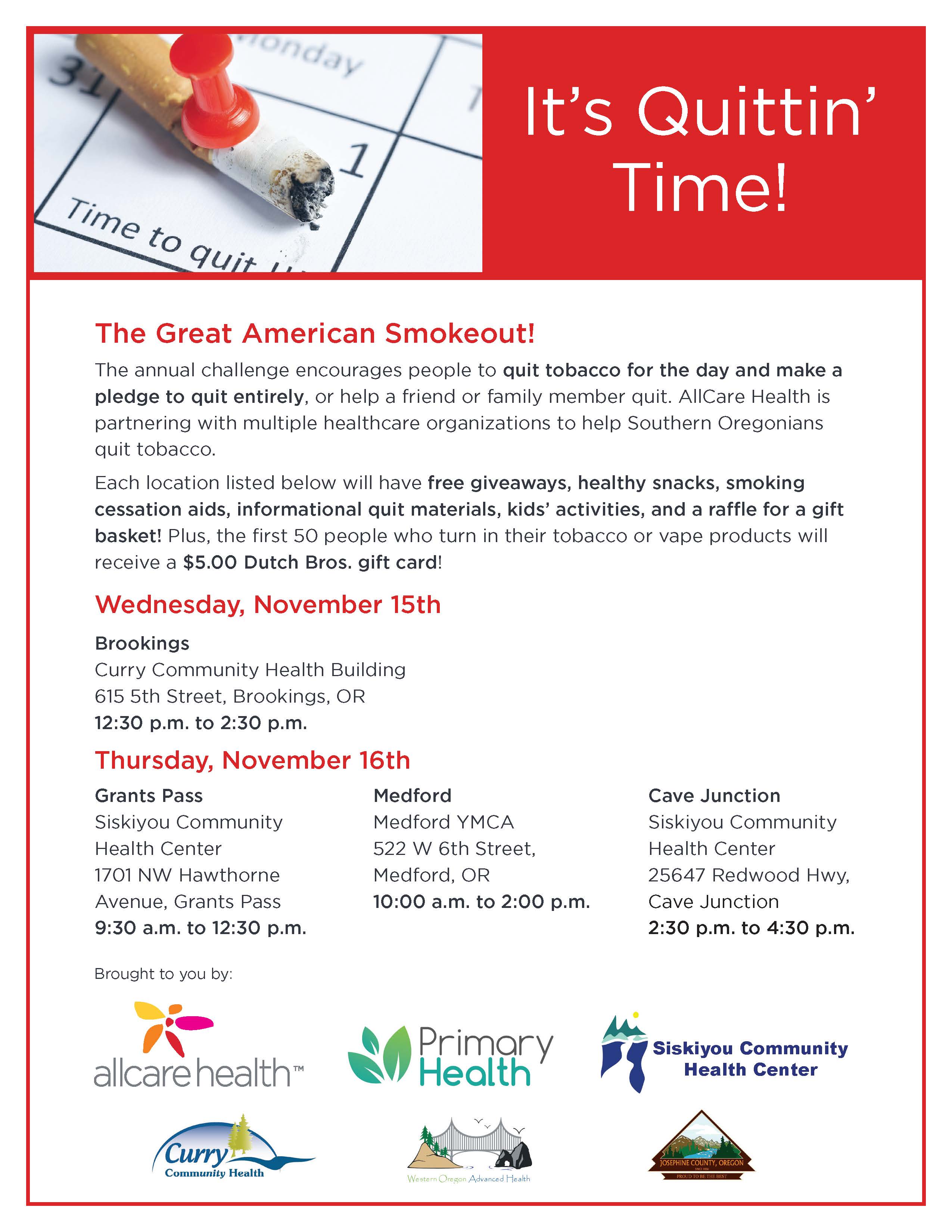 Great American Smokeout Events in Southern Oregon | AllCare Health